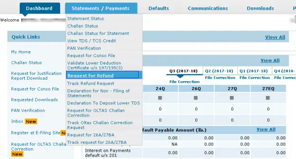 File request for refund of excess TDS deposited by Deductor